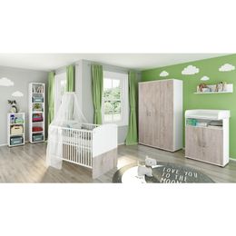 nonjoo. Babyzimmer Hanna Set 10: best. aus Babybett, Kommode, Wickelaufsatz, Wandboard, Regal mit 3 Fächern, Regal mit 6 Fächern und Kleiderschrank 3-trg.