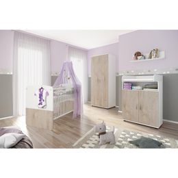 nonjoo. Babyzimmer Hanna Set 3: best. aus Babybett, Kommode, Wickelaufsatz, Wandboard und Kleiderschrank 2-trg.