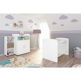 nonjoo. Babyzimmer Lunis Set 2: best. aus Babybett, Kommode, Wickelaufsatz, Wandboard und Regal mit 3 Fächern