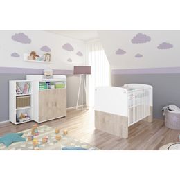 nonjoo. Babyzimmer Hanna Set 2: best. aus Babybett, Kommode, Wickelaufsatz, Wandboard und Regal mit 3 Fächern