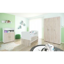 nonjoo. Babyzimmer Hanna Set 7: best. aus Babybett, Kommode, Wickelaufsatz, Wandboard und Kleiderschrank 3-trg.