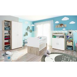 nonjoo. Babyzimmer Lani Set 6: best. aus Babybett, Kommode, Wickelaufsatz, Wandboard, Regal mit 3 Fächern, Regal mit 6 Fächern und Kleiderschrank 2-trg.