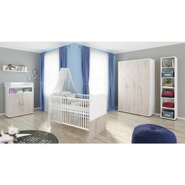 nonjoo. Babyzimmer Hanna Set 9: best. aus Babybett, Kommode, Wickelaufsatz, Wandboard, Regal mit 6 Fächern und Kleiderschrank 3-trg.