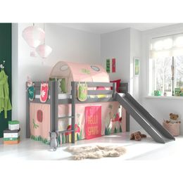 Vipack Spielbett Pino inkl. Rutsche mit Textilset Vorhang, Tunnel und 3 Taschen versch. Designs