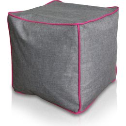 Kinzler Hocker eckig, Leinenoptik mit Neon-Piping, Magenta