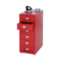 MCW Rollcontainer Preston T851, Schubladenschrank Stahlschrank, 69x28x41cm 6 Schubladen ~ rot