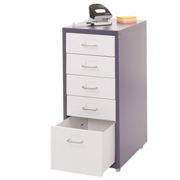 MCW Rollcontainer Preston T851, Schubladenschrank Stahlschrank, 69x28x41cm 5 Schubladen ~ dunkelgrau wei&szlig;