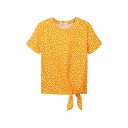 Tom Tailor Denim Damen T-Shirt mit Knotendetail, orange, Print, Gr. XL