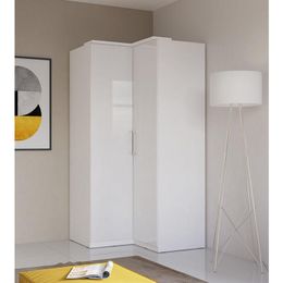 Lomadox - Schlafzimmer Eckkleiderschrank weiß OLMO-83 mit Fronten in Hochglanz weiß, b/h/t: ca. 109/217/63 cm - weiß