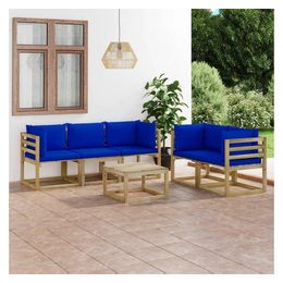furnicato Garten-Essgruppe 6-tlg. Garten-Lounge-Set mit Blauen Kissen