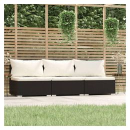 furnicato Garten-Essgruppe 3-Sitzer-Sofa mit Kissen Schwarz Poly Rattan