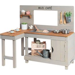 Muddy Buddy® Outdoor-Spielküche Mud Café Holz, Matschküche, warmgrau, grau