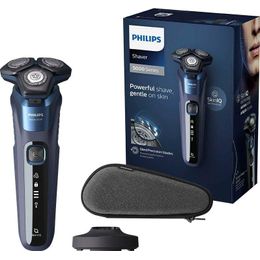 Philips Elektrorasierer Shaver Series 5000 S5885/35, ausklappbarer Präzisionstrimmer, Etui, Ladestand, mit SkinIQ Technologie, blau