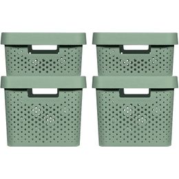curver Organizer INFINITY RECYCLING (4 St), Aufbewahrungsbox, mit Lochmuster 2x (11L+17L) und Deckel, grün
