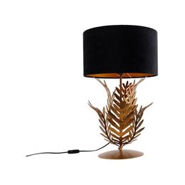 Qazqa Vintage Tischlampe Gold mit Samtschirm schwarz 35 cm - Botanica - Schwarz