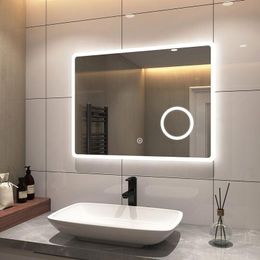 S'afielina - led Badspiegel 80 x 60 cm Badezimmerspiegel mit Beleuchtung Wandspiegel mit Touch-Schalter+Beschlagfrei+3 Lichtfarbe 3000K/4000K/6500K