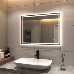 S'AFIELINA LED Badspiegel spiegel mit Beleuchtung mit Touchschalter+Beschlagfrei+3 Lichtfarben Badezimmer spiegel Wandspiegel IP44 80x60 cm