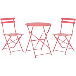 Beliani Balkonset Rot Stahl 3-Teilig Runder Tisch mit 2 Stühlen Zusammenklappbar Modern Französicher Stil Terrasse Garten Outdoor Ausstattung - Rot