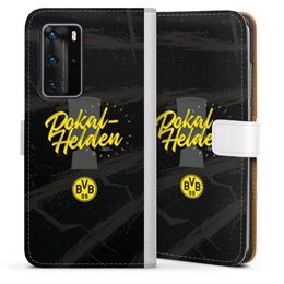 DeinDesign Handyhülle Borussia Dortmund Pokal BVB Pokalsieger, Huawei P40 Pro Hülle Handy Flip Case Wallet Cover Handytasche Leder, weiß