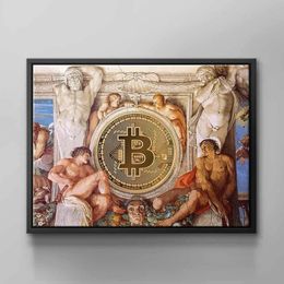 DOTCOMCANVAS® Leinwandbild Bitcoin History, Wandbild Motivation Bitcoin alter Gott Geschichte museum braun weiß, 40 X 30 CM, ohne Rahmen