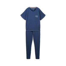 Tom Tailor Damen Pyjama mit Textprint, blau, Textprint, Gr. XL/42