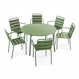 Oviala - Runder Gartentisch und 6 Sessel aus grauem Metall Grün - Grüner Kaktus