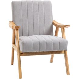 HOMCOM - Sessel im Skandi-Design, Samtoptik, Massivholz 68 cm x 74 cm x 82 cm, Natur + Grau - Hellgrau