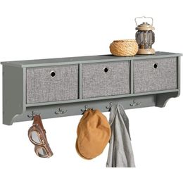 FRG282-HG Wandgarderobe Flurgarderobe Kleiderhaken Hängeregal mit 3 Körben und 5 Haken Garderobe Hellgrau bht ca.: 100x31x20cm - sobuy