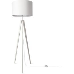 Tischleuchte Dreibein Nachttischlampe Stehlampe E27 Stoff Lampenschirm Uni Stehleuchte - Weiß, Weiß (Ø44.5 cm) - Paco Home