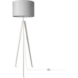 Tischleuchte Dreibein Nachttischlampe Stehlampe E27 Stoff Lampenschirm Uni Stehleuchte - Weiß, Grau (Ø44.5 cm) - Paco Home