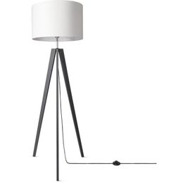 Tischleuchte Dreibein Nachttischlampe Stehlampe E27 Stoff Lampenschirm Uni Stehleuchte - Schwarz, Weiß (Ø44.5 cm) - Paco Home