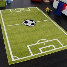 Paco Home - Teppich Kinderzimmer Jungs Fußball Spielteppich Kinderteppich Fußballplatz Grün 80x150 cm