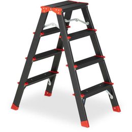 Trittleiter klappbar, 4 Stufen, Treppenleiter Aluminium, Leiter bis 120 kg, hbt: 78 x 43 x 69 cm, schwarz-rot - Relaxdays