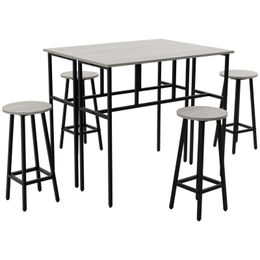 HOMCOM Bartisch-Set mit 4 Hockern schwarz, grau (Farbe: grau, schwarz)