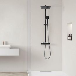 Thermostat Duschsystem Regendusche Duschset inkl 10 zoll Duschkopf Überkopfbrause für Badezimmer, Höhenverstellbar 755-1275mm - Schwarz - Auralum