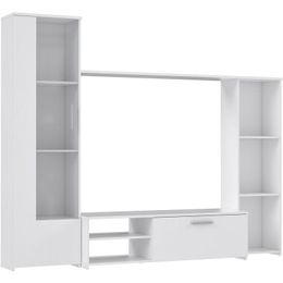 Wohnwand Weiß Weiß Anbauwand Modern - 220,4x177,5x41,3 cm (BxHxT) - Schrankwand - [Liza.three] Wohnzimmer Wohnstube Büro - Weiß - Newfurn