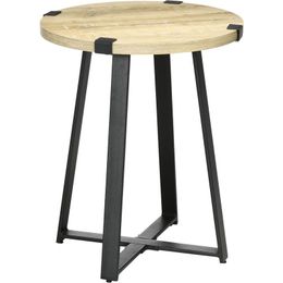 HOMCOM Beistelltisch, runde Holztischplatte, Retro-Design, Stahlbeine, 46 x 46 x 56 cm - Naturholz