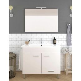 Samos Badezimmer-Set mit 2 Türen und einer Schublade, 7 verschiedene Farben, 15 Maße, inkl. Möbel, Waschbecken und Spiegel, Glänzend Weiß 60x35Cm
