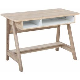 Beliani Schreibtisch Hellbraun / Weiß 110 x 60 cm mit offenen Fächern aus MDF-Platte und Spanplatte Rechteckig Modernes Design - Heller Holzfarbton