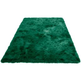 Hochflor-Teppich Home Affaire "Valeria Fellteppich kuschelig" Teppiche Gr. B/L: 160 cm x 230 cm, 60 mm, 1 St., grün (flaschengrün) Esszimmerteppiche