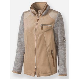 WITT Damen Fleecejacke im Mix aus Fleece und Strick, sand-meliert, Gr&ouml;&szlig;e 42