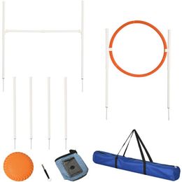 PawHut Agility-Set, 5-teilig, inkl. Springhürde, Sprungring, Frisbee, höhenverstellbar, mit Tragetasche - Weiß+Blau+Rot+Orange