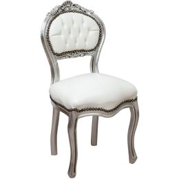 Biscottini Louis xvi Holzstuhl 90x45x42 Antiker silberner Stuhl Gepolsterter Stuhl im französischen Stil Schlafzimmerstuhl aus weißem Leder - weiß und silber