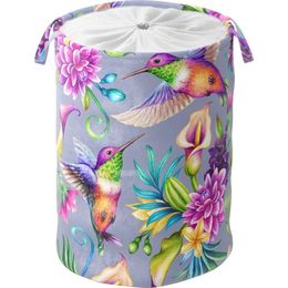 Sanilo Wäschekorb Kolibri, kräftige Farben, samtweiche Oberfläche, mit Deckel, bunt|lila