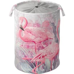 Sanilo Wäschekorb Flamingo, kräftige Farben, samtweiche Oberfläche, mit Deckel, grau|rosa