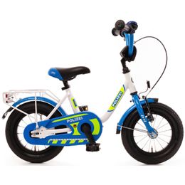 Bachtenkirch Kinderfahrrad 12" Kinderfahrrad "POLIZEI" kristall-weiß/blau/neon, 1 Gang, ohne Schaltung, weiß