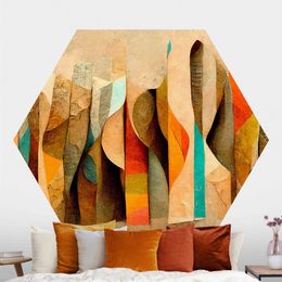 Bilderwelten Hexagon Tapete Vliestapete Abstrakt Wandtapete bunt - Warme Farbstreifen - Deko Wohnzimmer Schlafzimmer