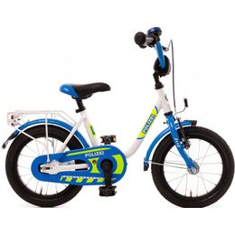 Bachtenkirch Kinderfahrrad 14" Kinderfahrrad "POLIZEI" kristall-weiß/blau/neon, 1 Gang, ohne Schaltung, weiß