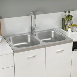 Bonnevie - Spüle mit Doppelbecken Küchenspüle Waschbecken Einzelbecken - Silbern 800x500x155 mm Edelstahl BV566090