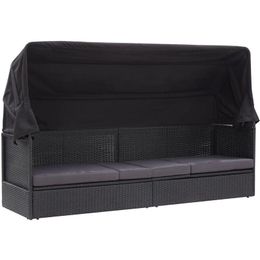 Outdoor-Sofabett Gartensofa Gartenmöbel - Gartenbank mit Sonnendach Poly Rattan Schwarz BV495517 Bonnevie